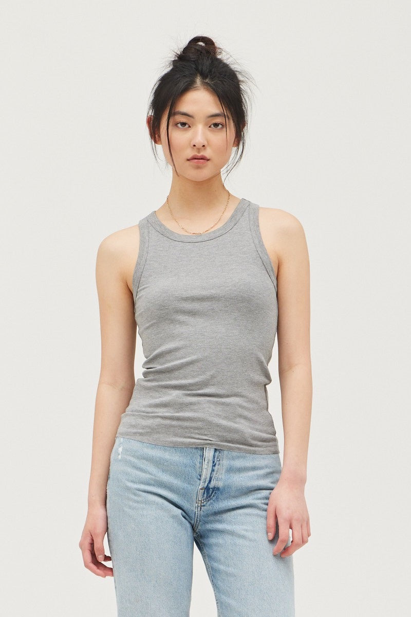 Kat High Neck Ribbed Tank Top - Gray – Benaar LA