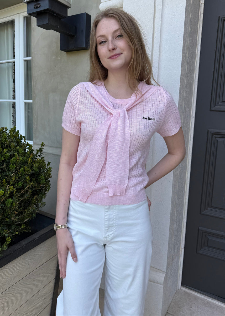 Lynette Short Sleeve Knit Scarf Top - Pastel Pink – Benaar LA