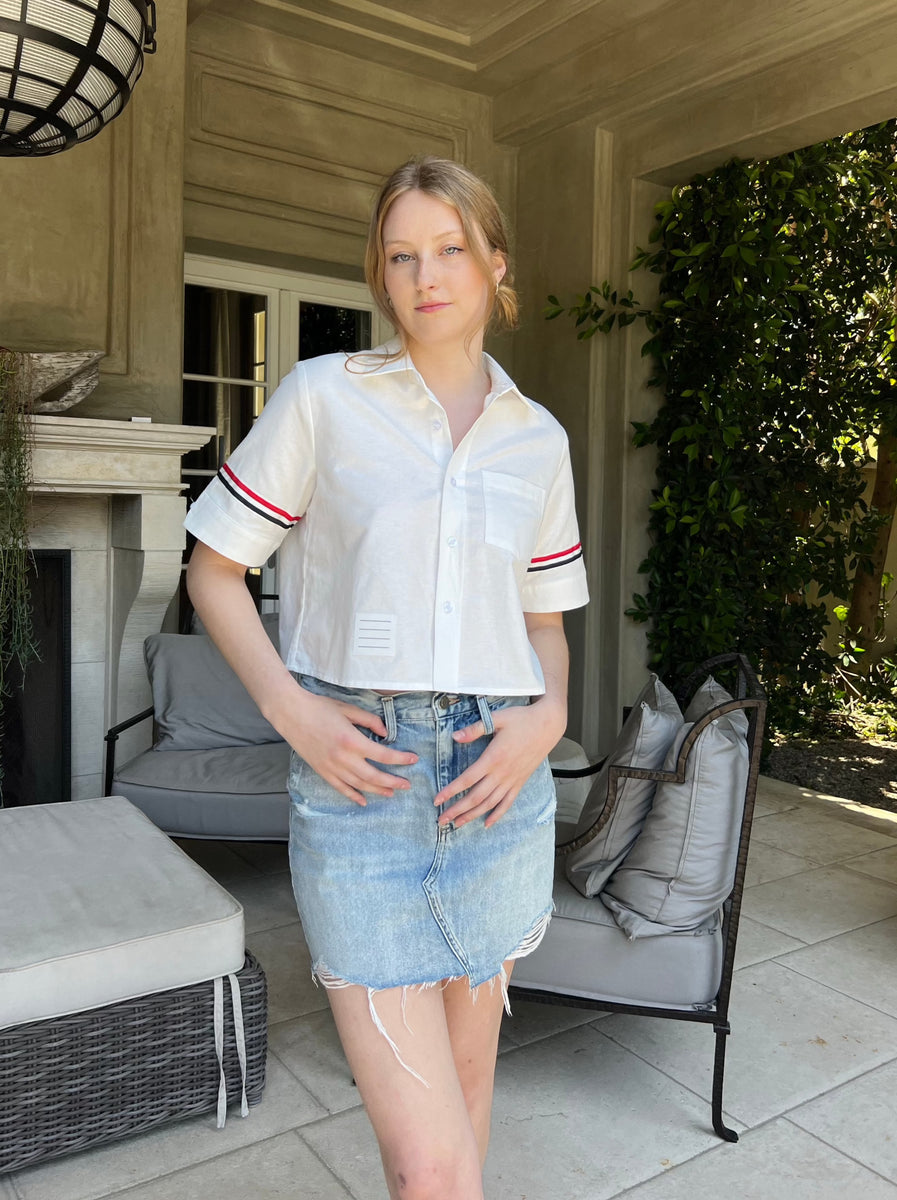 Tammy Cropped Short Sleeve Button Down Top - White – Benaar LA