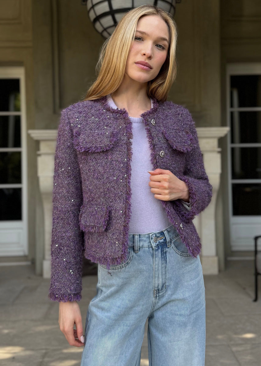 Anine Purple Sequin Embellished Shag Lady Jacket – Benaar LA