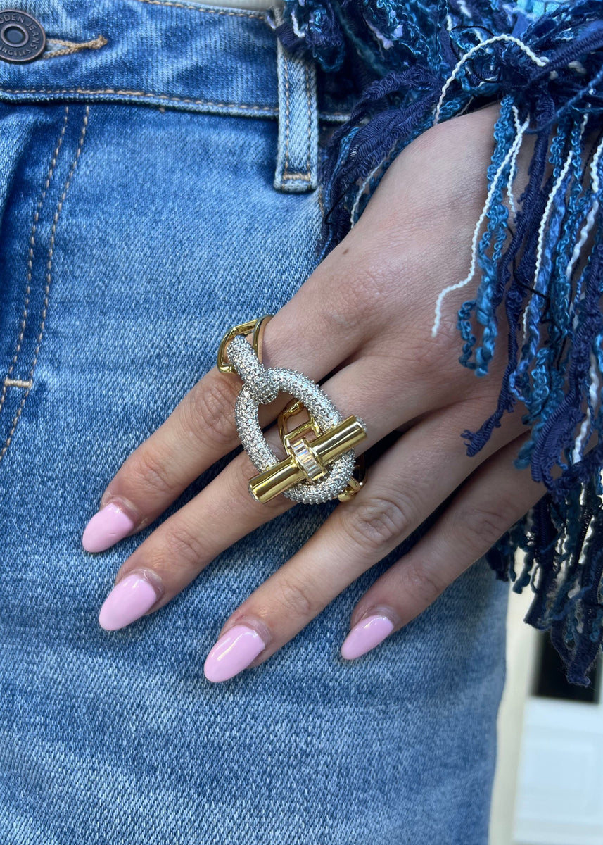 Adrien Silver and Gold Geometric Buckle Ring – Benaar LA