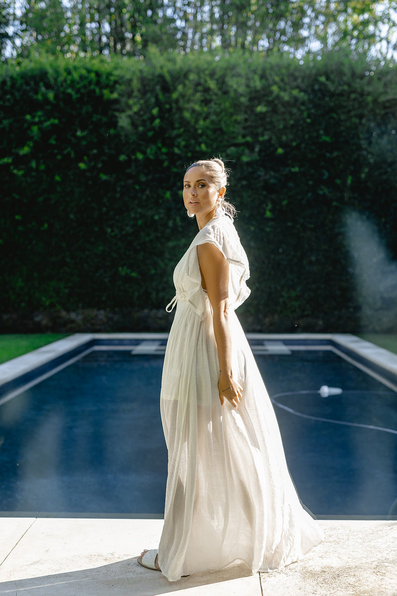 Keara Maxi Dress with Ruffled Sleeves-White – Benaar LA